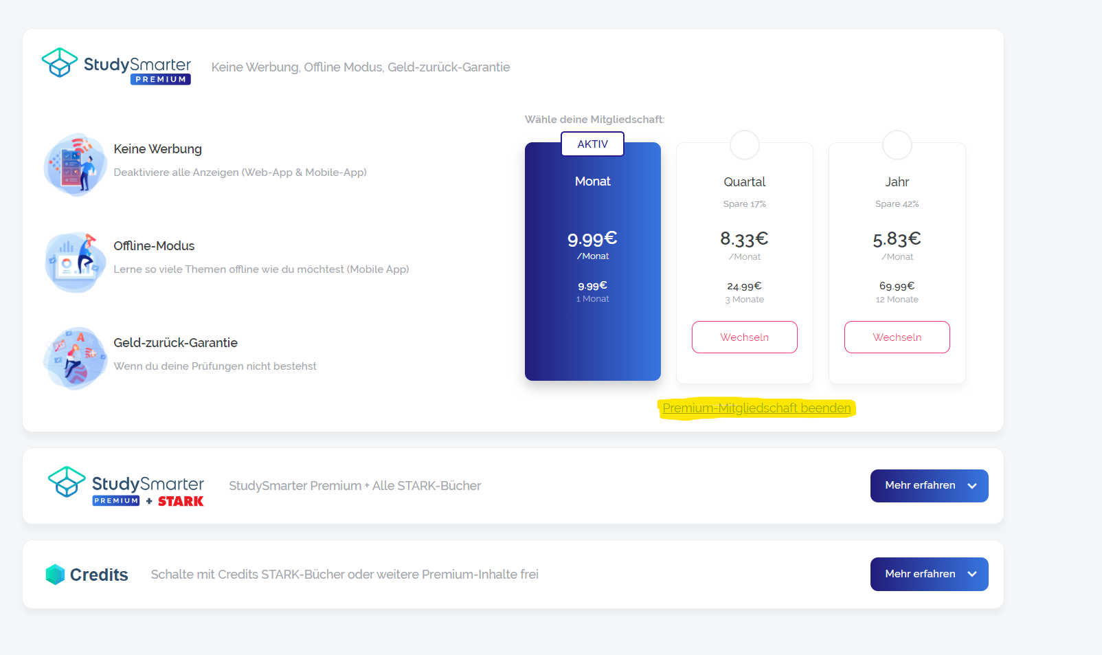 StudySmarter Premium Mitgliedschaft kündigen – StudySmarter
