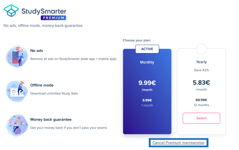 Cancel the StudySmarter Premium Membership – StudySmarter Help Centre