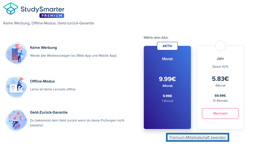 StudySmarter Premium Mitgliedschaft kündigen – StudySmarter Support-Center