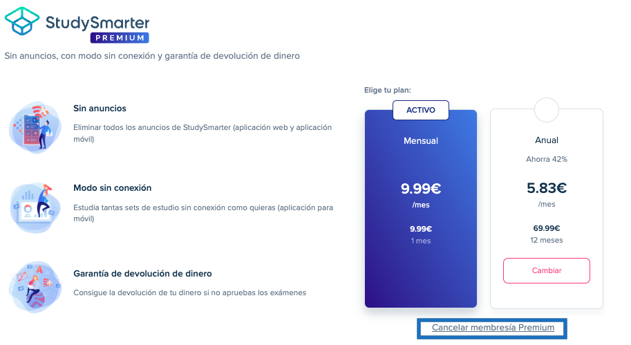 Cancelar la suscripción de StudySmarter Premium – StudySmarter Centro ...
